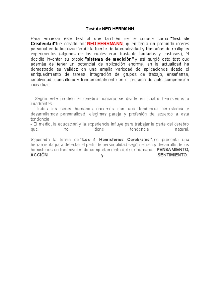 Test de Ned Hermann | PDF | Creatividad | Pensamiento