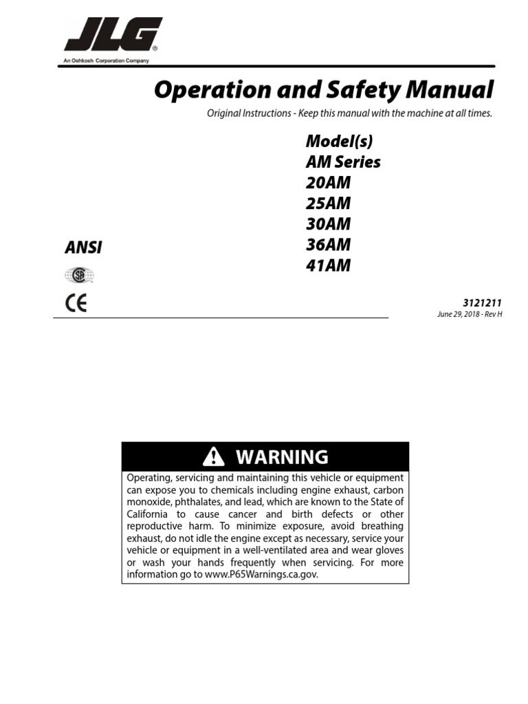 H 20AM, 25AM, 30AM, 36AM, 41AM JLG Operation English | PDF | Elevator ...