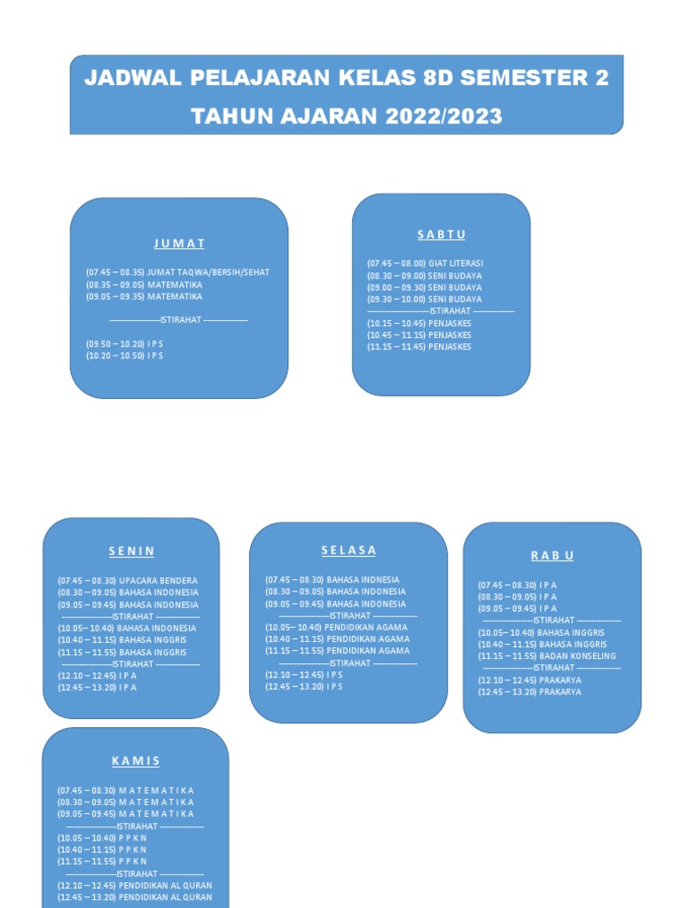 Jadwal Pelajaran Kelas 8D Semester 2 | PDF