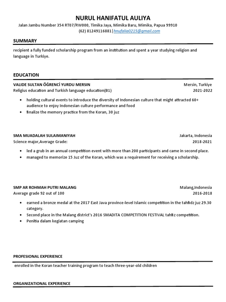 CV Turkiye Burslari | PDF | Indonesia | Asia