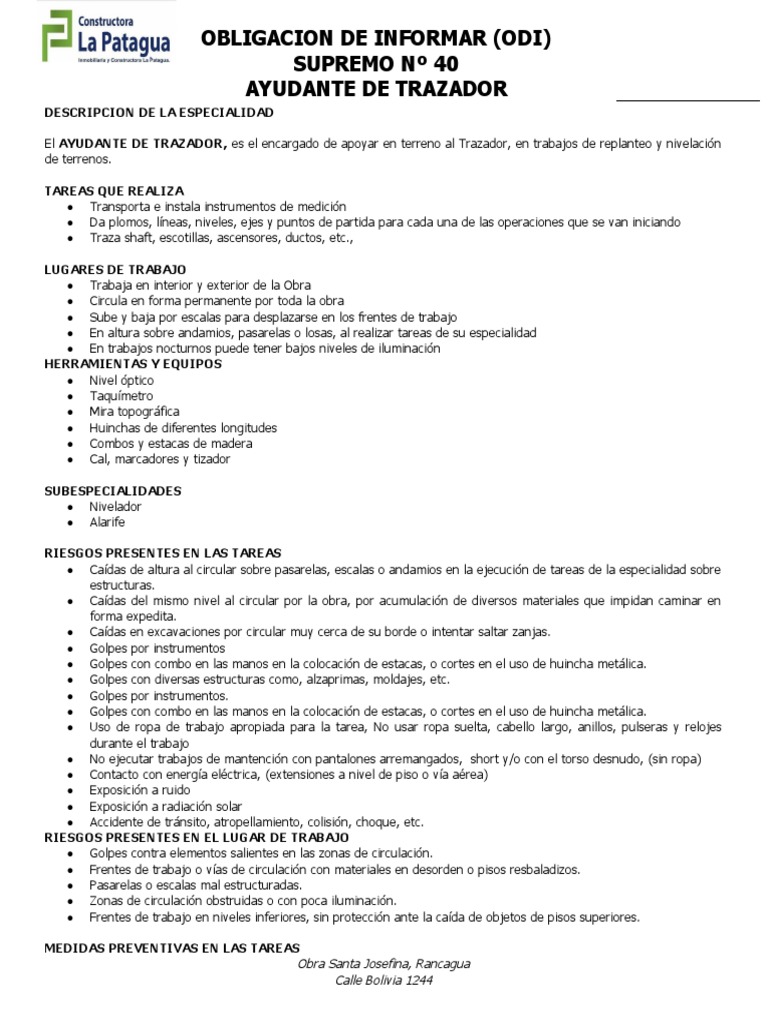 Ayudante de Trazador: Tareas y Riesgos | PDF