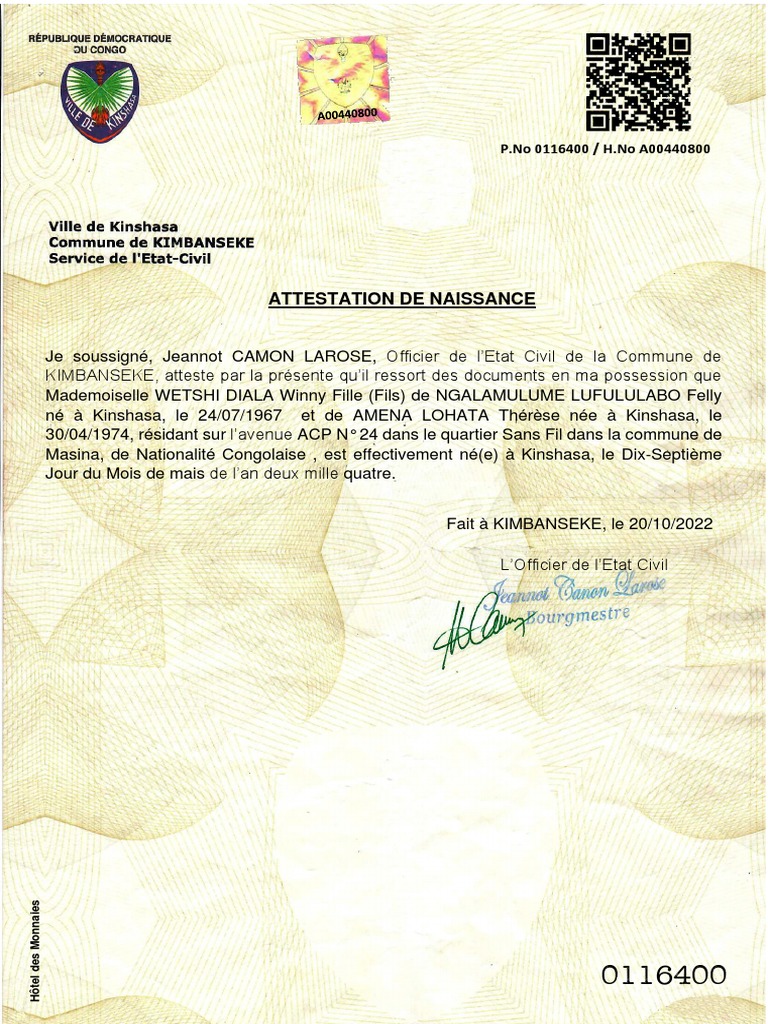 Attestation de Naissance | PDF