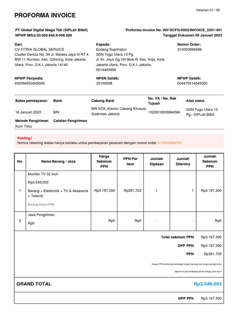 Proforma Invoice PT Global Digital | PDF