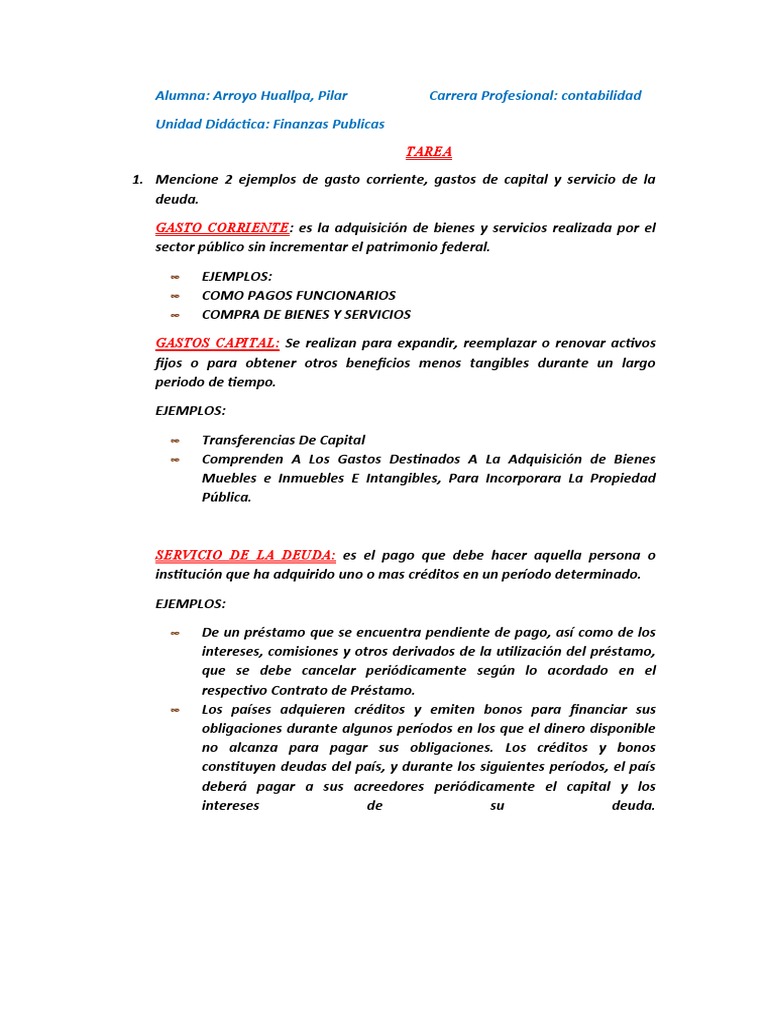 Ejemplos de Gasto Corriente, Etc | PDF Ejemplos de Gasto Corriente, Etc | PDF