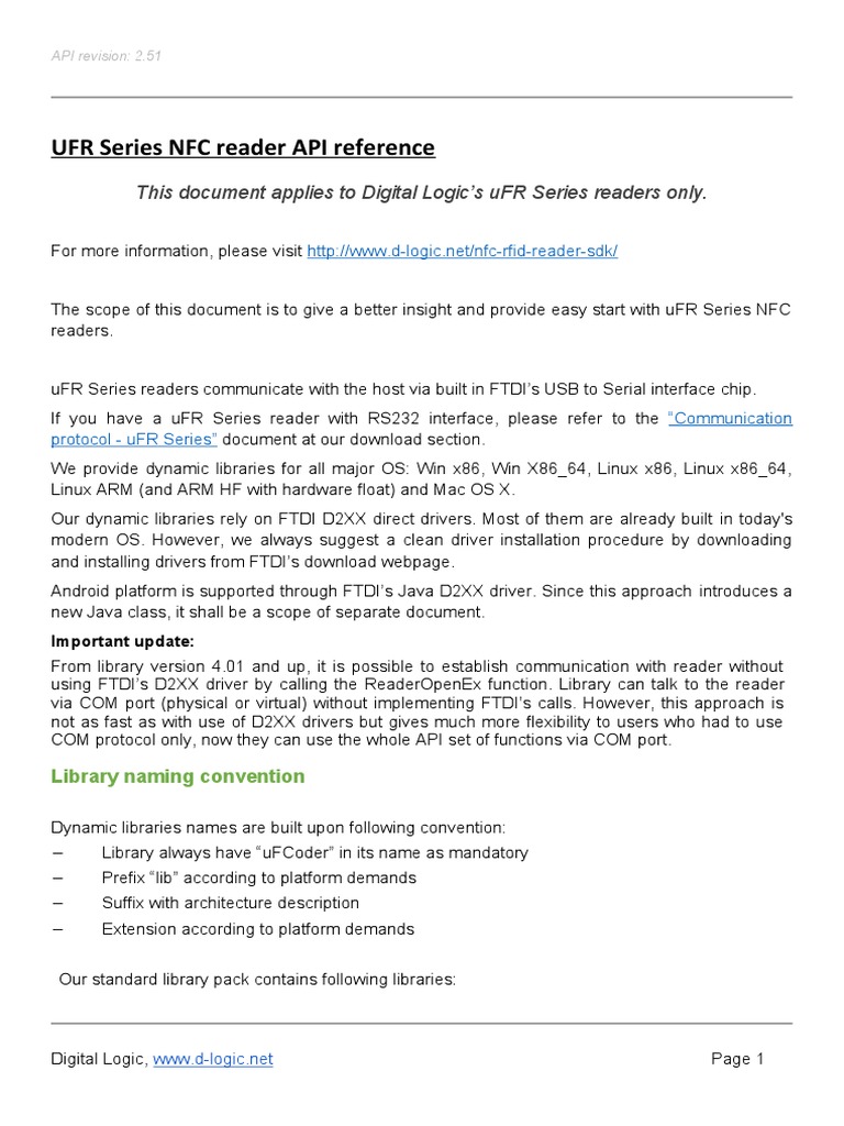 UFR Series NFC Reader API | PDF | Library (Computing) | Internet Protocol Suite