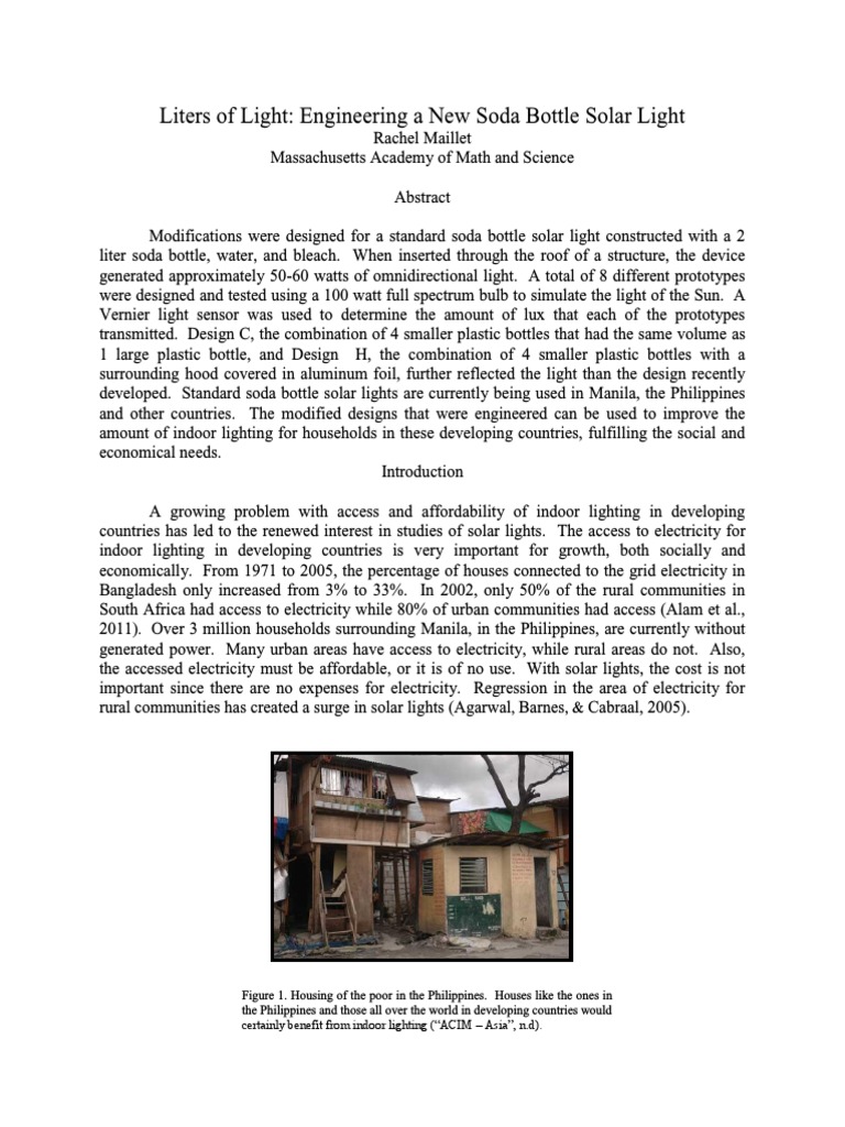 Liters of Light - Engineering A New Soda Bottle Solar Light | PDF ...