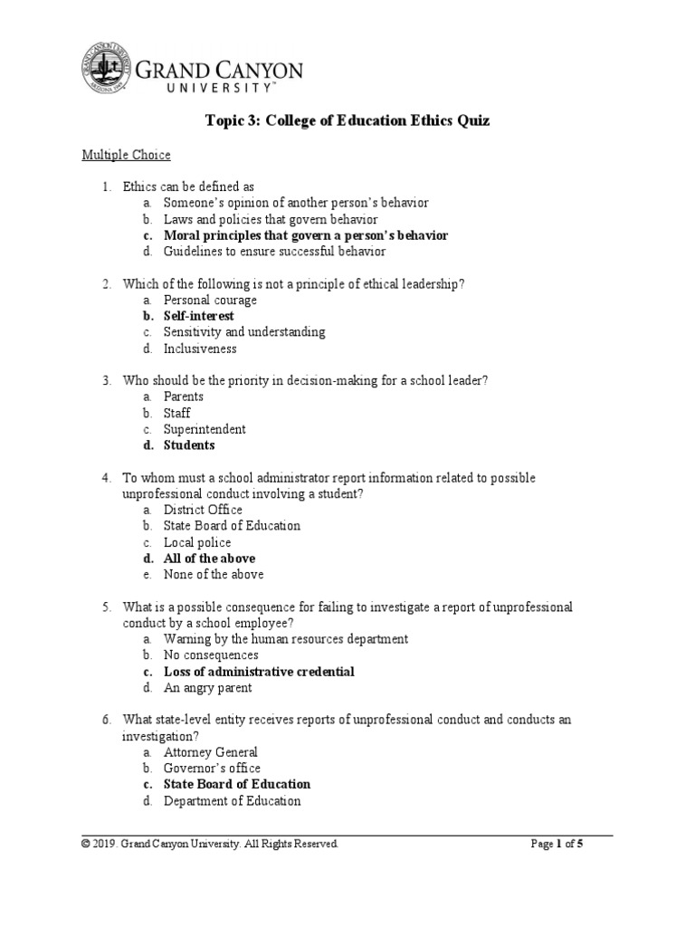 Ead-505-T3-Ethics Quiz | PDF | Teachers | Morality