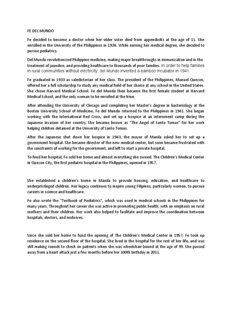 Fe Del Mundo | PDF | Health Care | Medicine