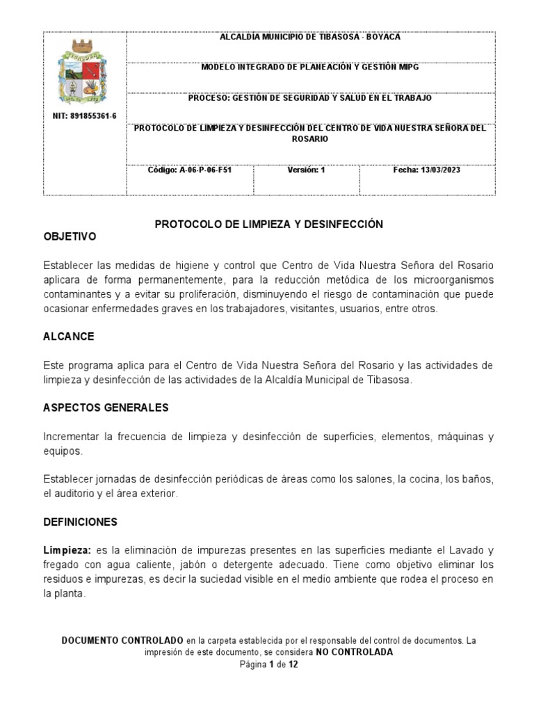 PROTOCOLO DESINFECCION LIMPIEZA at | PDF | Agua | Detergente