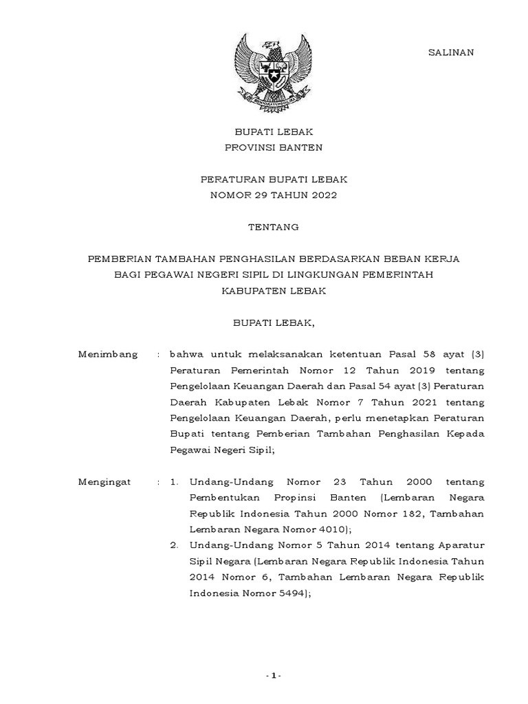 Peraturan Bupati Lebak Nomor 29 Tahun 2022 | PDF