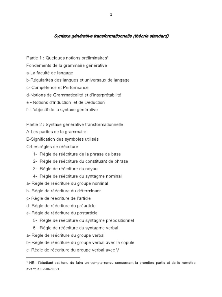 Syntaxe Générative S6 Option Linguistique | PDF | Syntaxe | Phrase