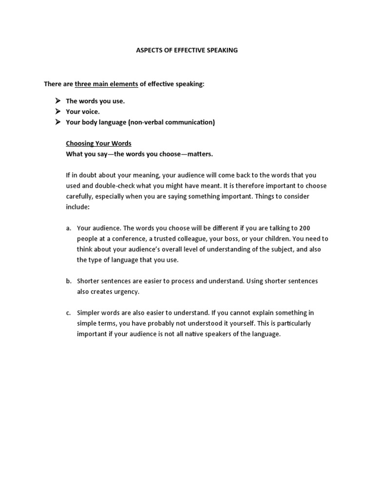 Key Elements of Effective Speaking | PDF