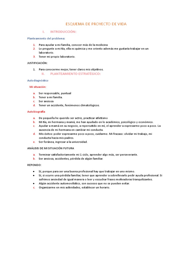 Esquema De Proyecto De Vida Pdf Sicología