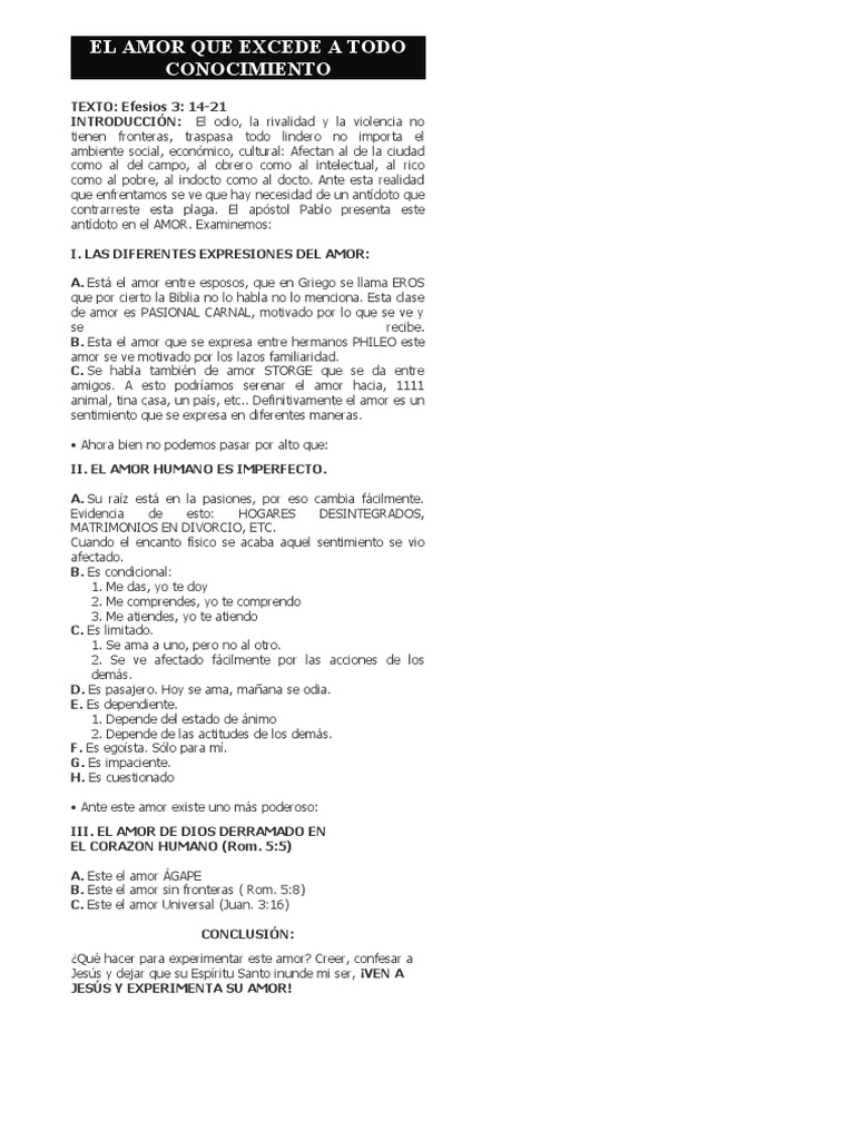 El Amor Que Excede A Todo Conocimiento | PDF