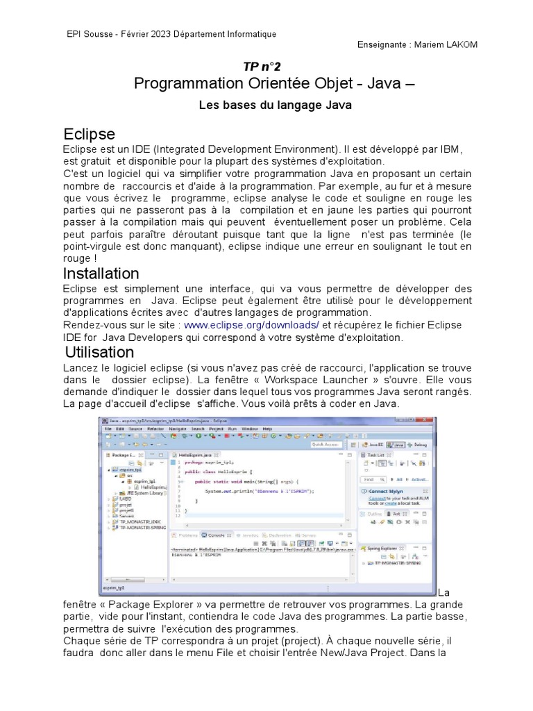 TP2 POO Langage de Base Java | PDF | Eclipse (Logiciel) | Programmation informatique