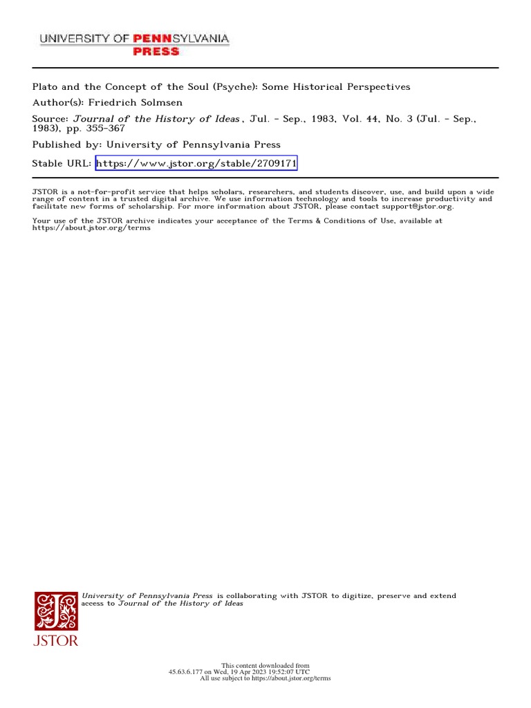 Plato And The Concept Of The Soul Psyche Pdf Plato Soul