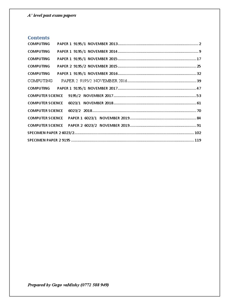 A'Level Past Exam Papers | PDF | Computer Program | Programming