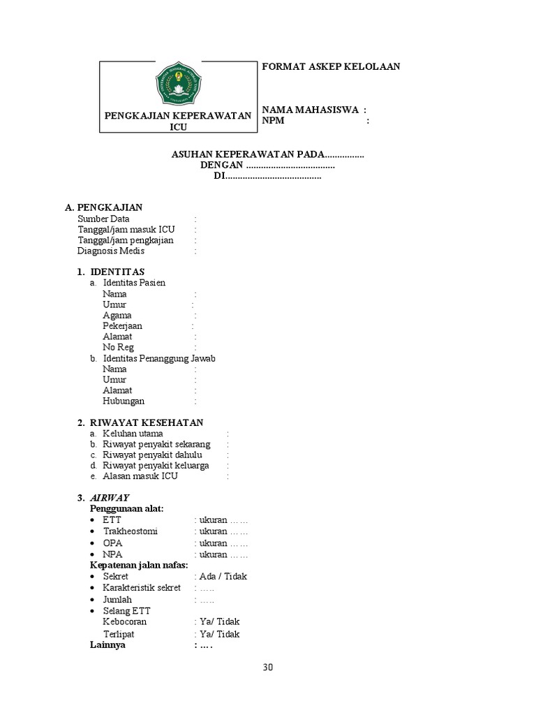 FORMAT LAPORAN ASKEP ICU NEW | PDF