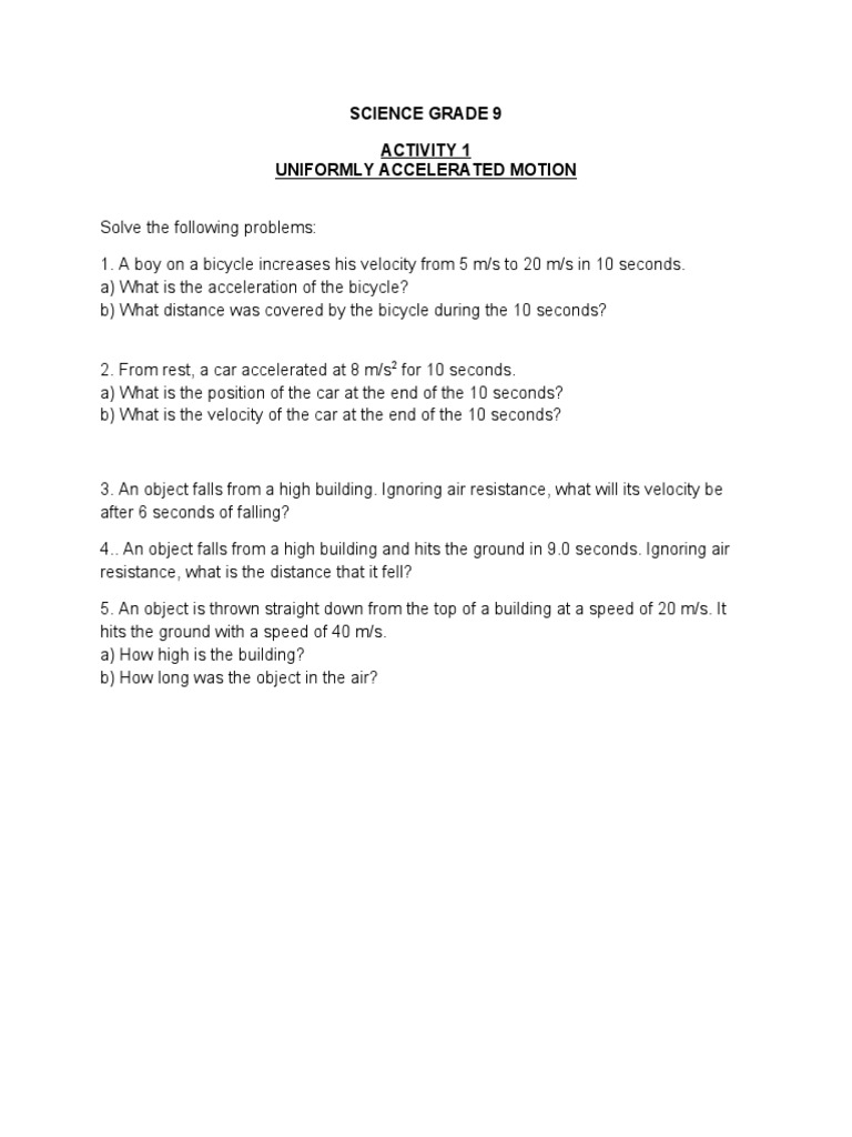 SCIENCE-GRADE-9-ACTIVITY-1-MOTION | PDF