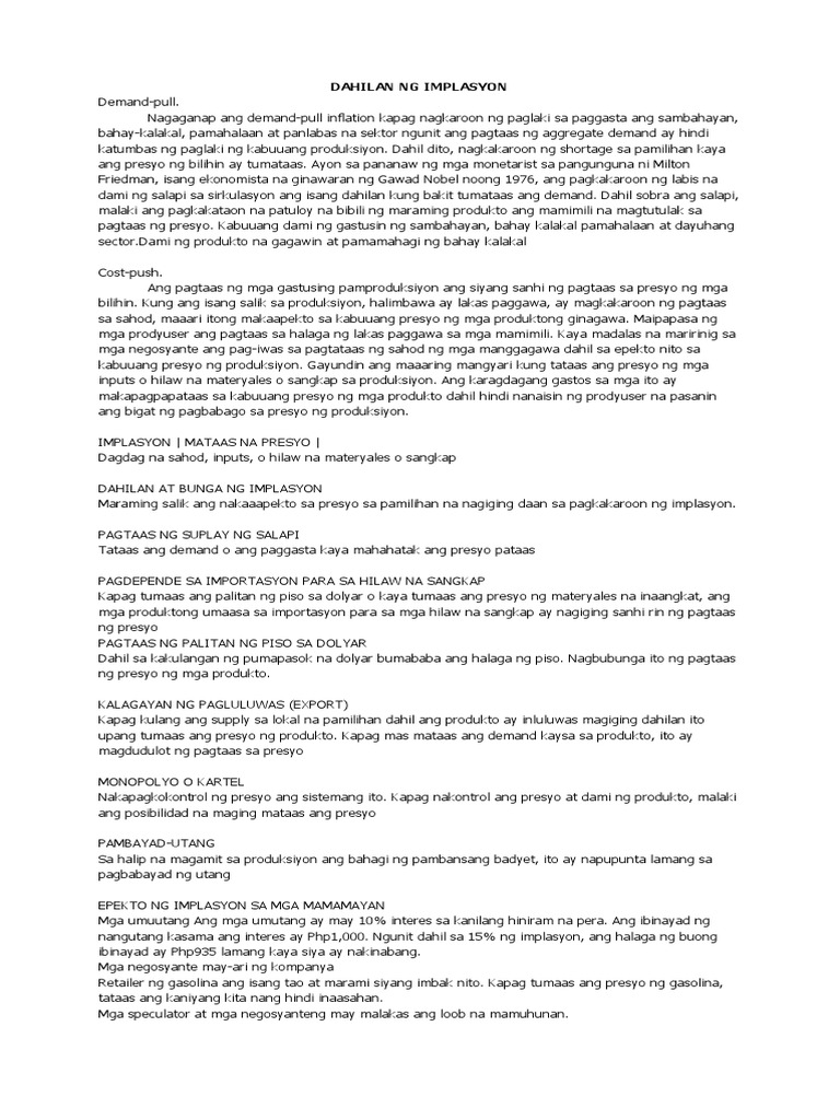 Dahilan NG Implasyon | PDF