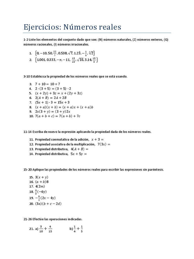 Ejercicios de Números Reales | PDF | Número Real | Aritmética