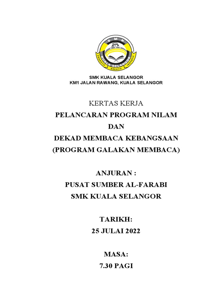 Kertas Kerja Pelancaran Nilam & Dekad Membaca Kebangsaan 2022 | PDF
