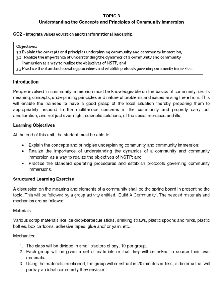 Community Immersion Concepts Explained | PDF | Community | Concept