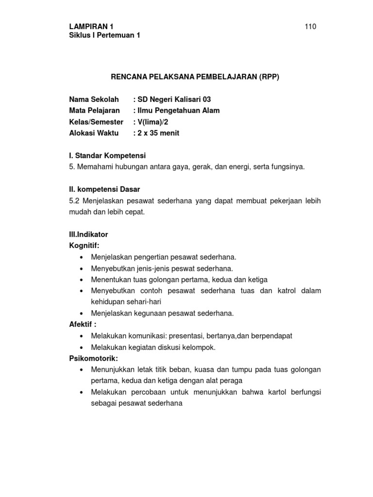 RPP Siklus I Pertemuan 1 | PDF