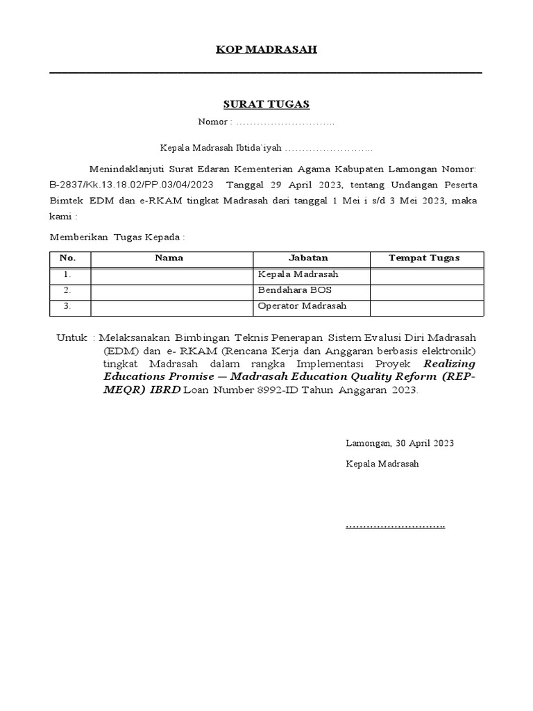 CONTOH SURAT TUGAS | PDF