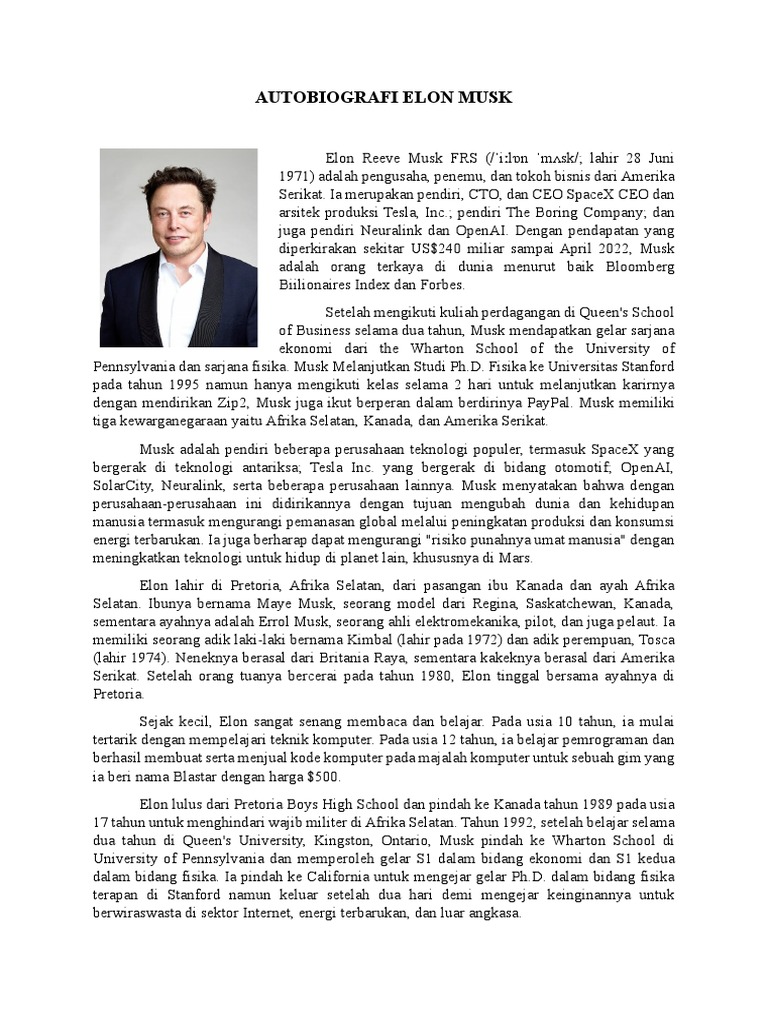 Autobiografi Elon Musk | PDF