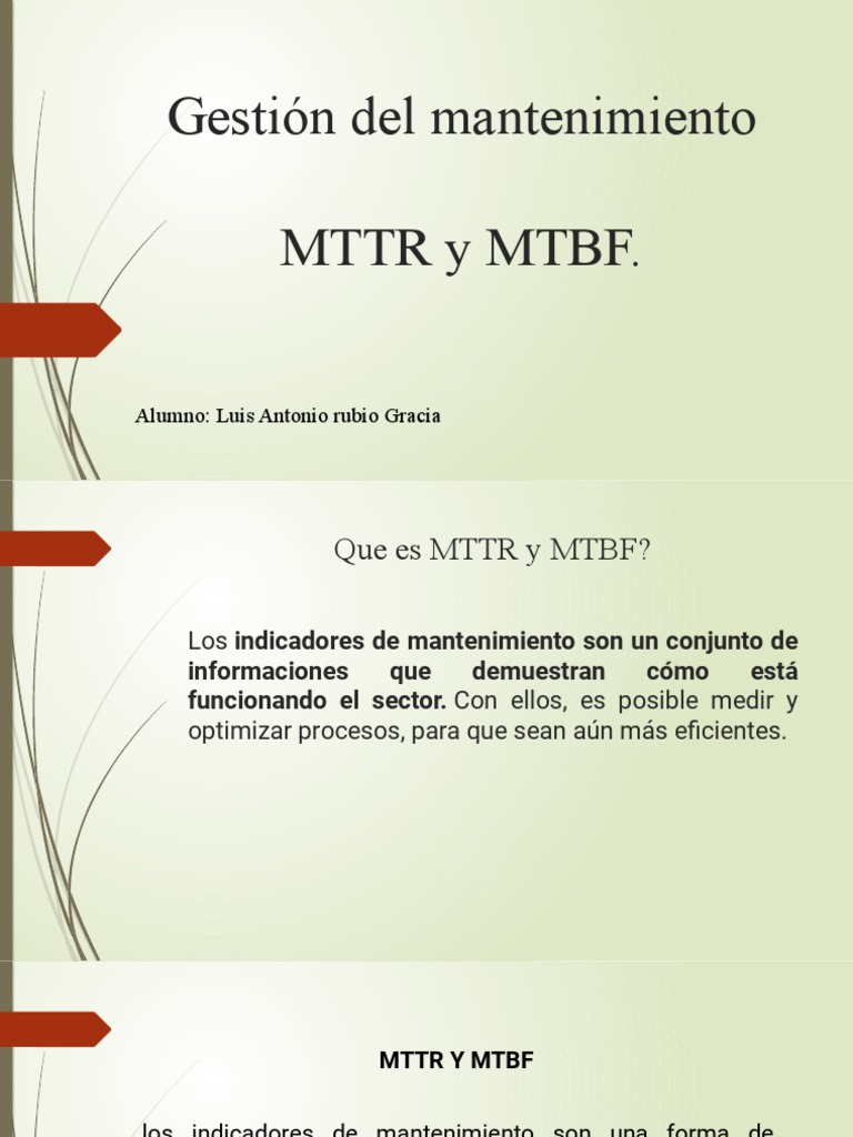 Gestión Del Mantenimiento MTTR Y MTBF | PDF