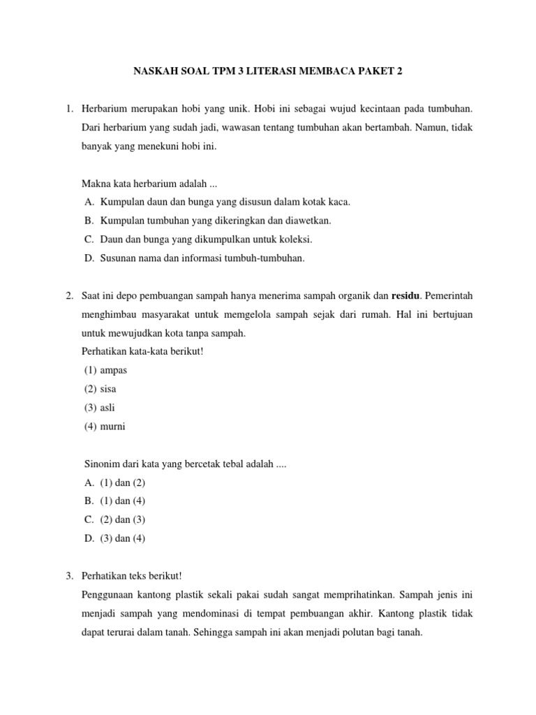 Soal Latihan Literasi Membaca | PDF