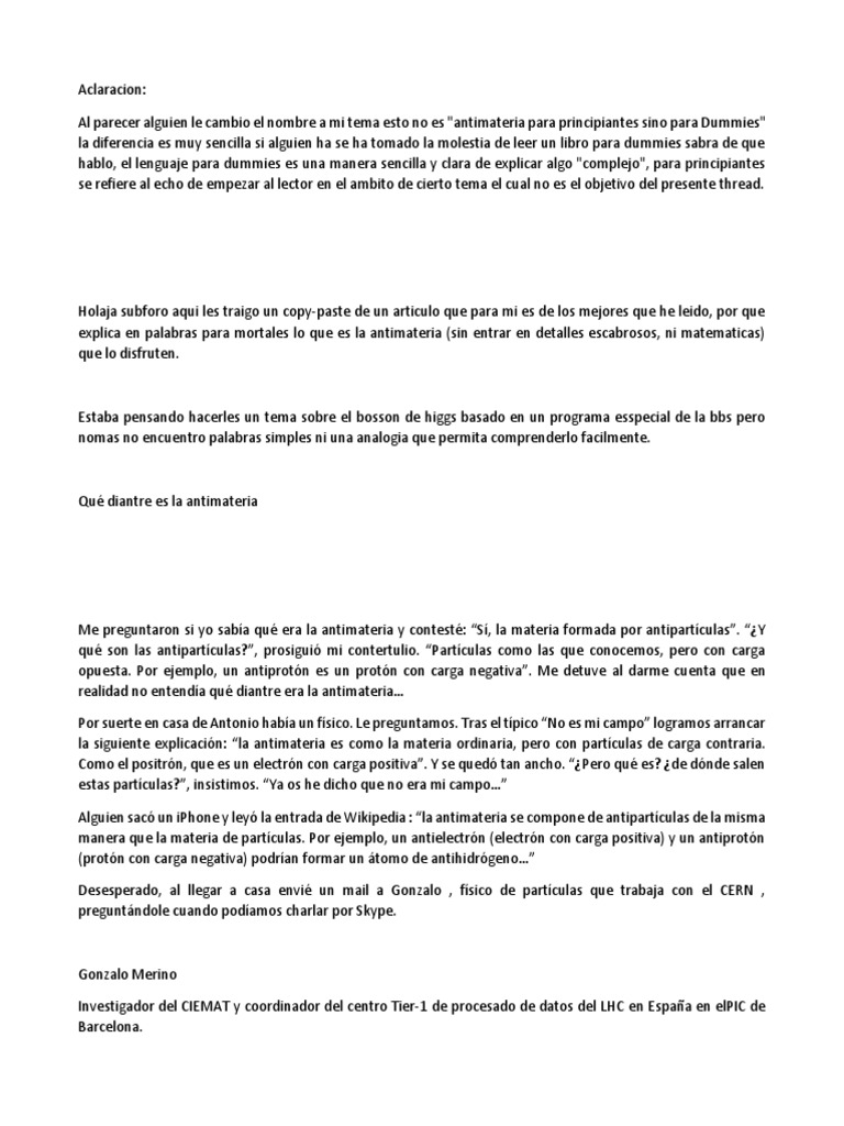 Antimateria: Explicación Sencilla y Clara | PDF | Importar | Electrón