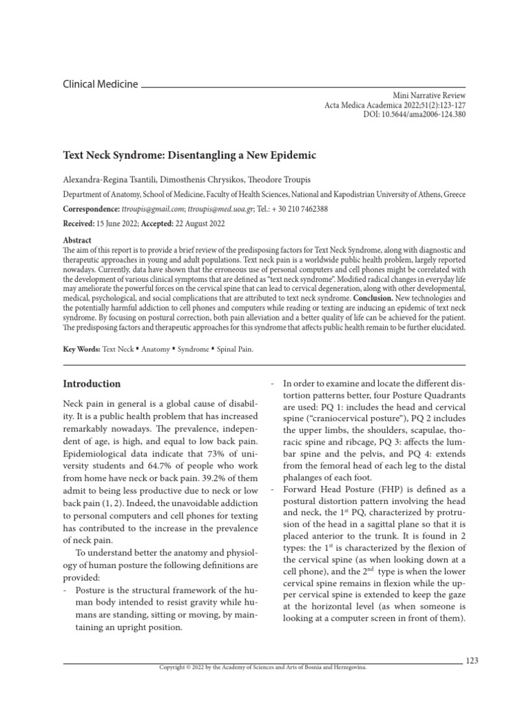 Text Neck Syndrome: Disentangling A New Epidemic | PDF | Vertebral ...
