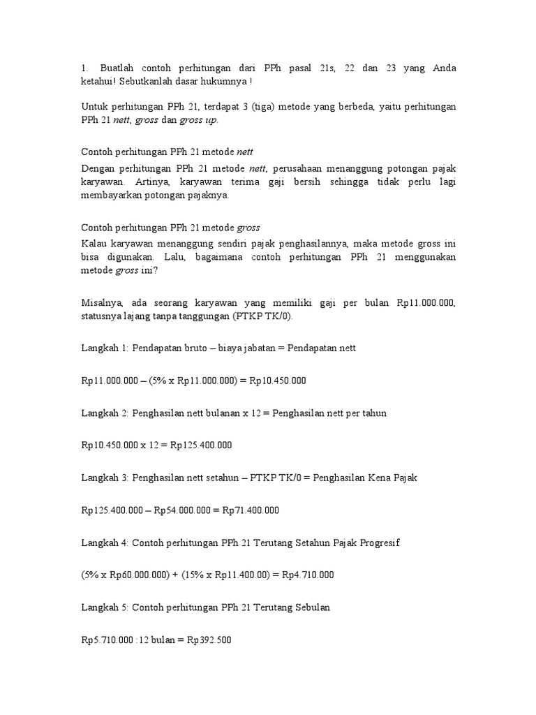 Contoh Perhitungan PPh 21, 22, dan 23 | PDF