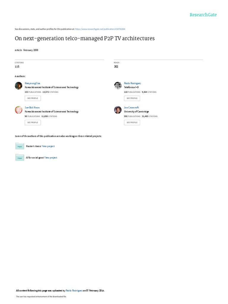 On Next-Generation Telco-Managed P2P TV Architectu | PDF | Peer To Peer ...