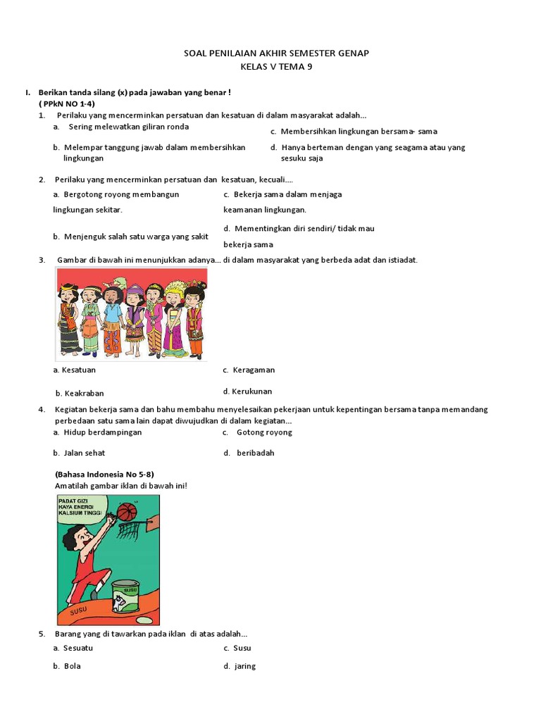 Kisi Kisi Dan Soal Pas Tema 9 Kelas 5 | PDF