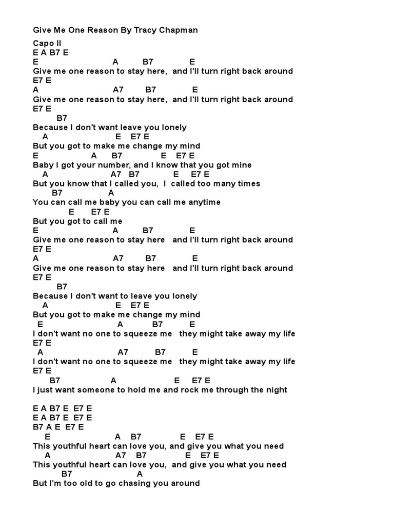 Tracy Chapman: Give Me One Reason Lyrics | PDF
