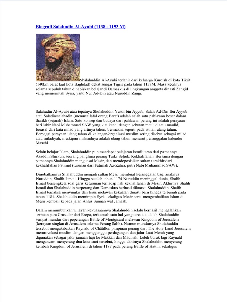 Biografi Salahuddin Al-Ayubi: Pahlawan Islam | PDF | Perjalanan | Klasik
