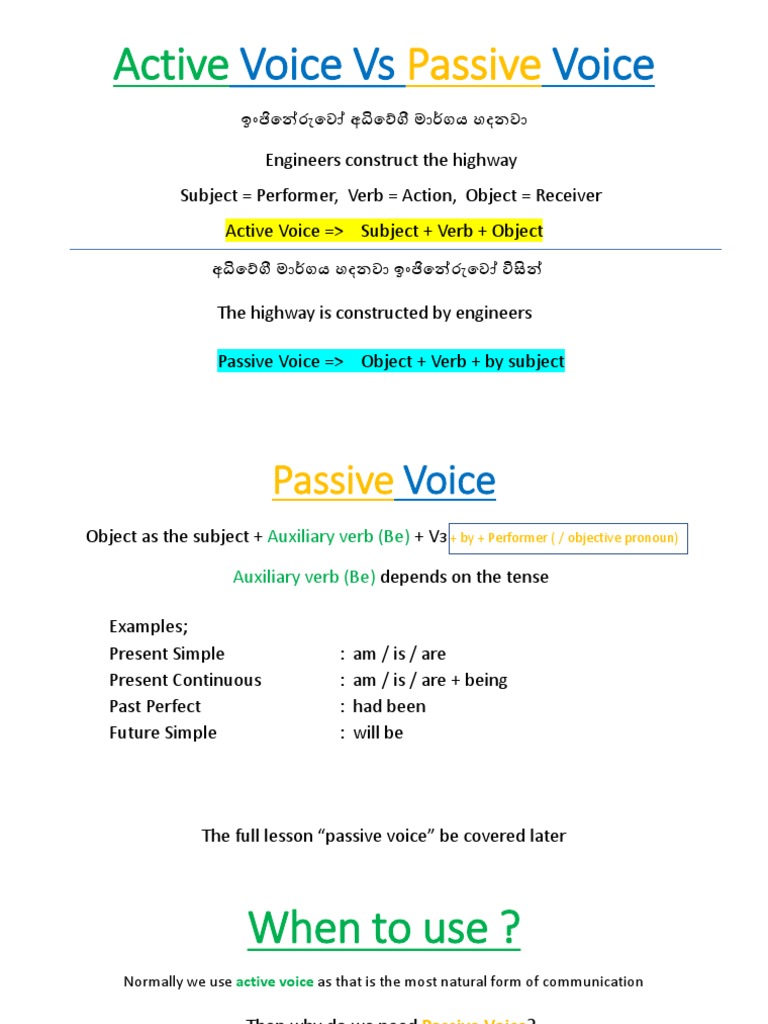Active Voice Vs Passive Voice Lesson by IELTS With RANDUNU | PDF | Verb ...