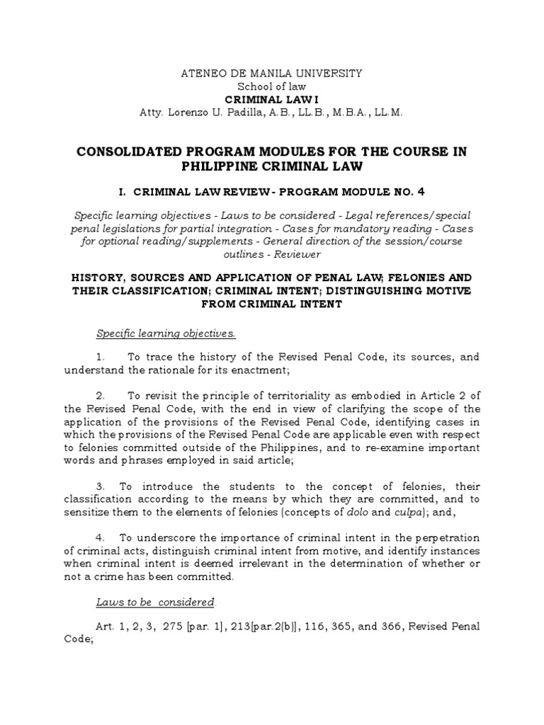 Philippine Criminal Law Module | PDF | Crimes | Crime & Violence