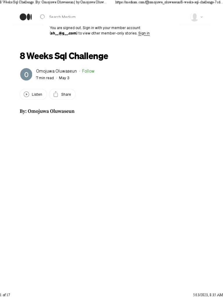 8 Weeks SQL Challenge. by Omojuwa Oluwaseun by Omojuwa Oluwaseun May ...