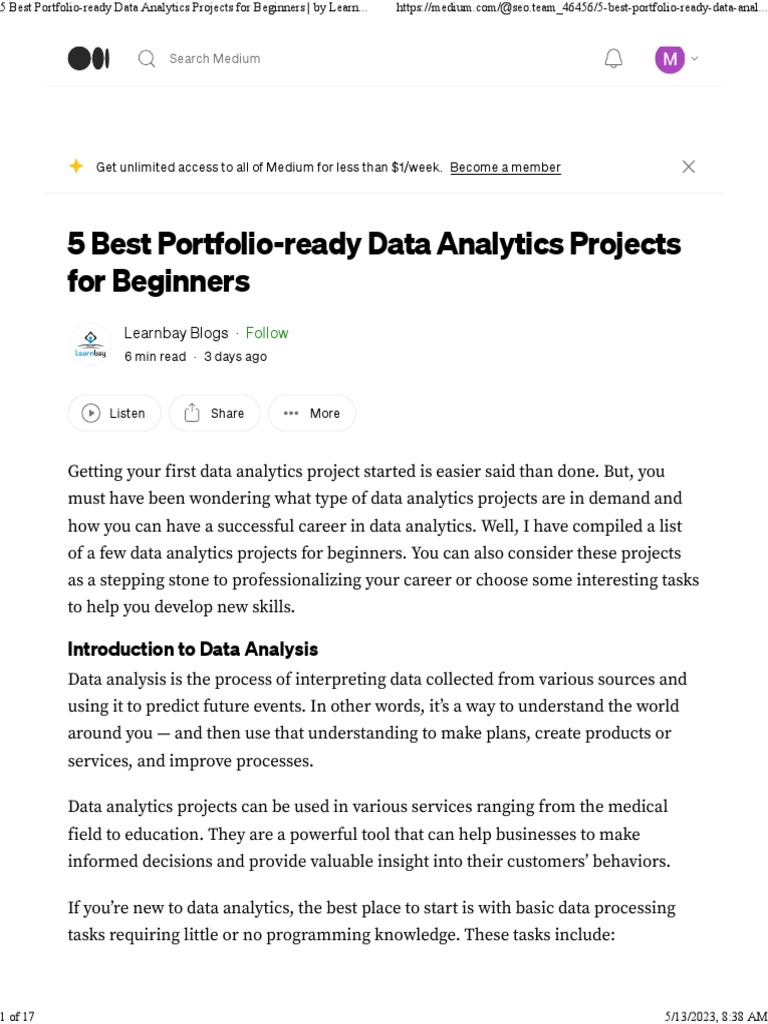 5 Best Portfolio-Ready Data Analytics Projects For Beginners by Learnbay Blogs May, 2023 Medium ...