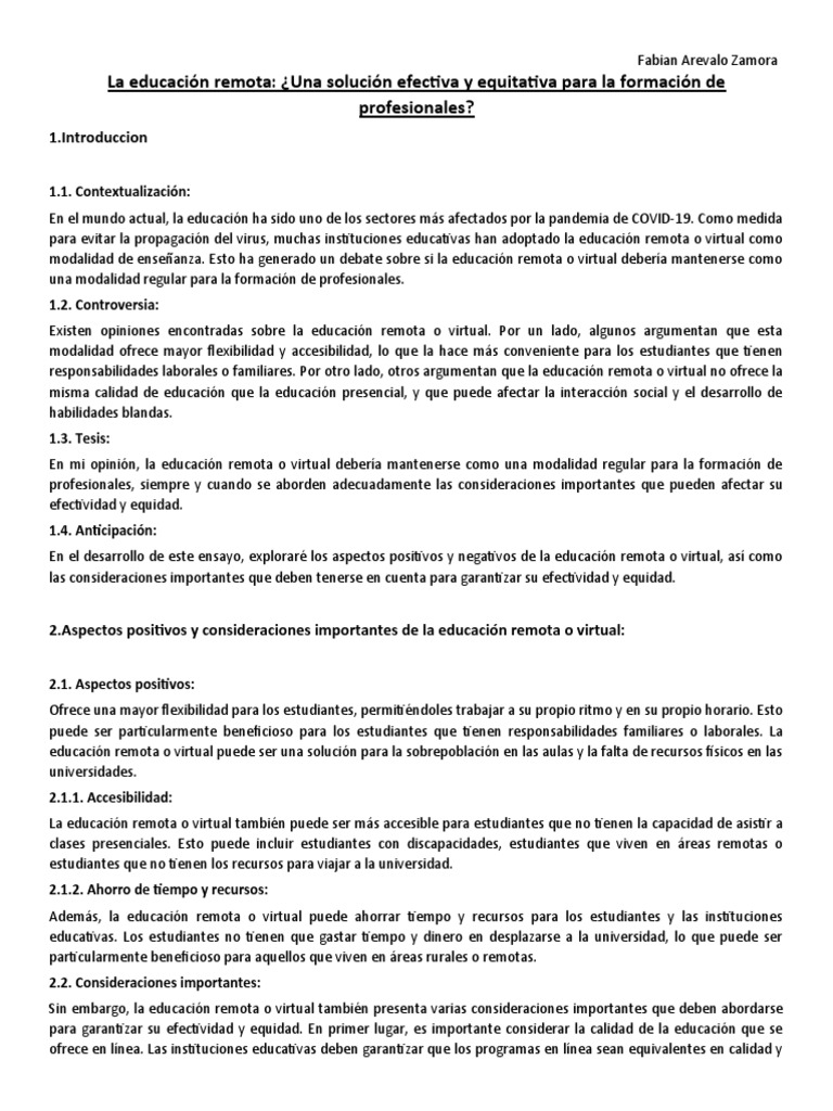 Educacion Remota - Fabian Arevalo Zamora | PDF