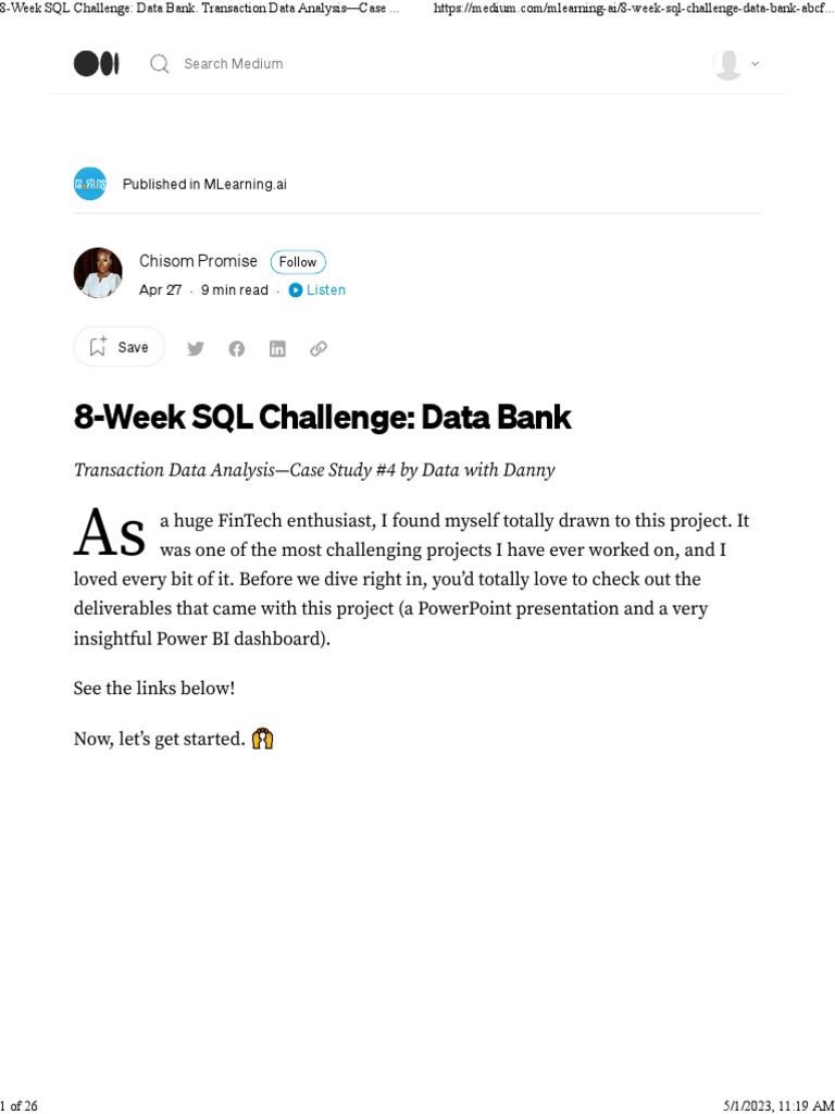 8-Week SQL Challenge Data Bank. Transaction Data Analysis-Case Study #4 by Chisom Promise ...