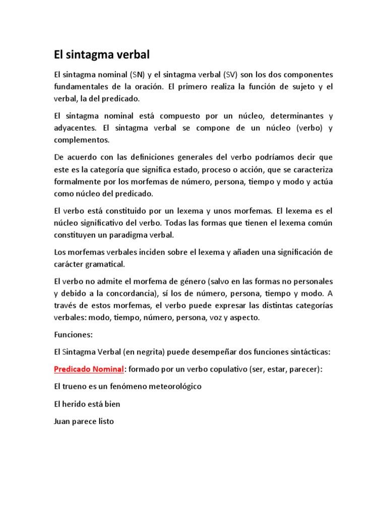 El Sintagma Verbal | PDF | Verbo | Predicado (Gramática)