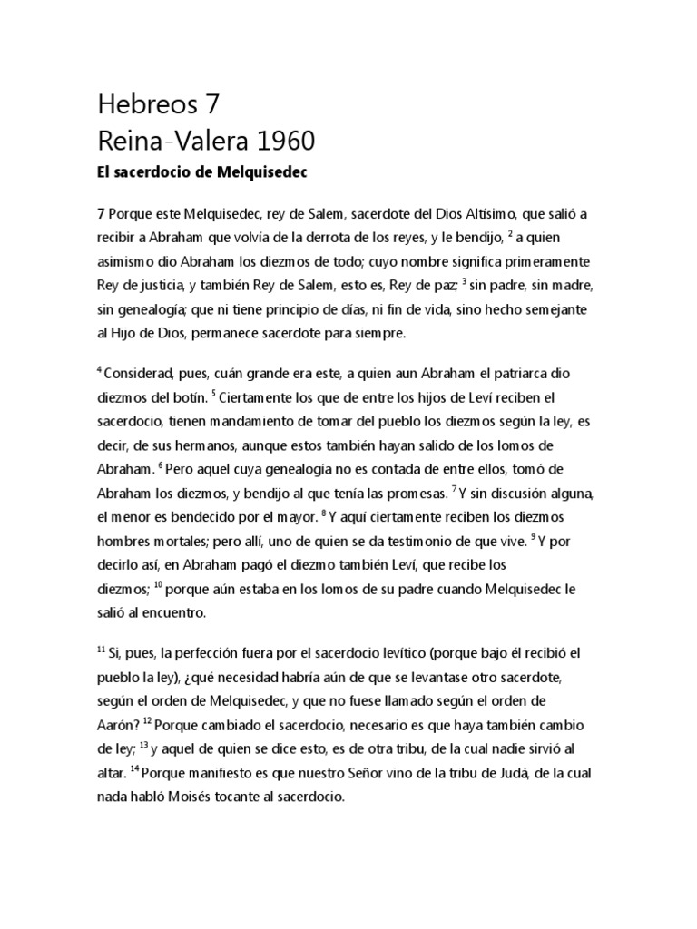 Hebreos 7 | PDF | Abrahán | Sacerdote