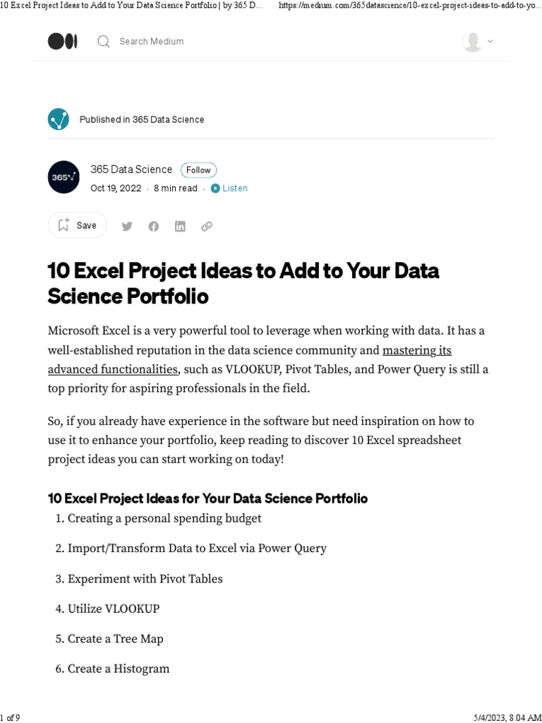 10 Excel Project Ideas To Add To Your Data Science Portfolio by 365 ... 10 Excel Project Ideas To Add To Your Data Science Portfolio by 365 ...