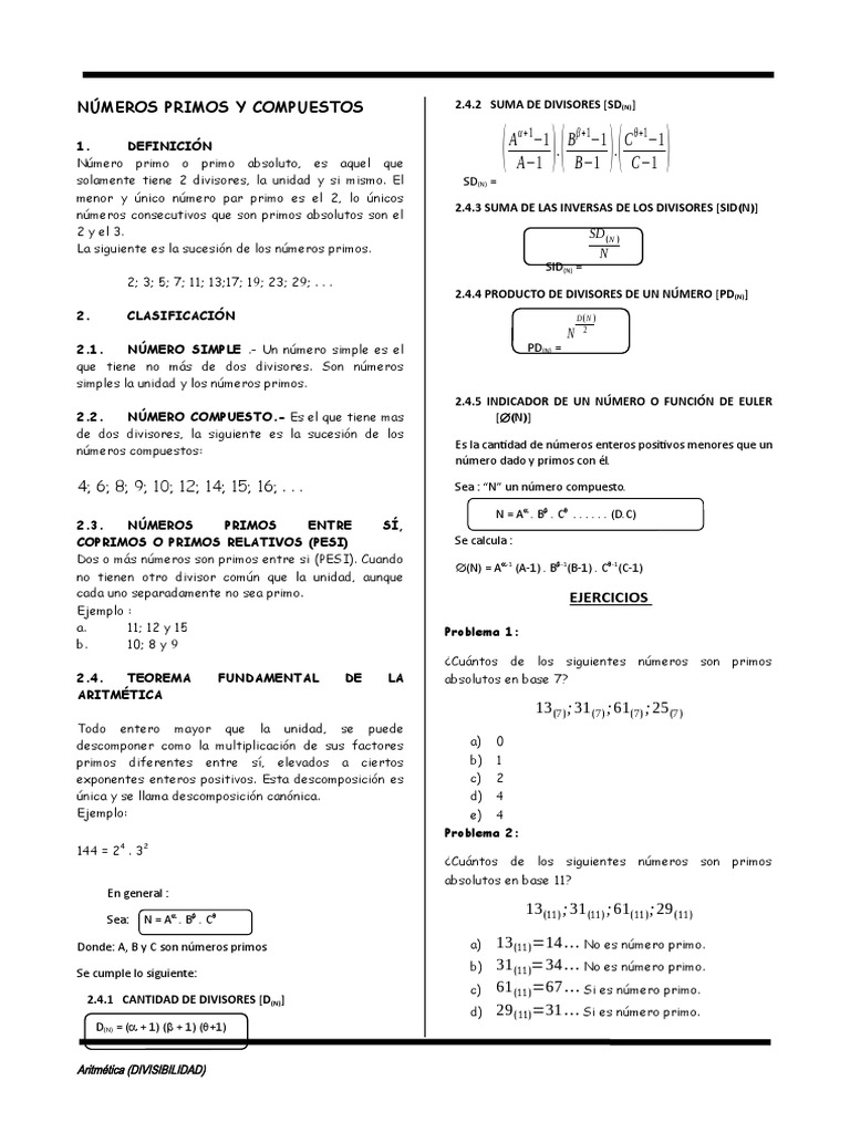 Numeros Primos | PDF | Número primo | Teoría del anillo