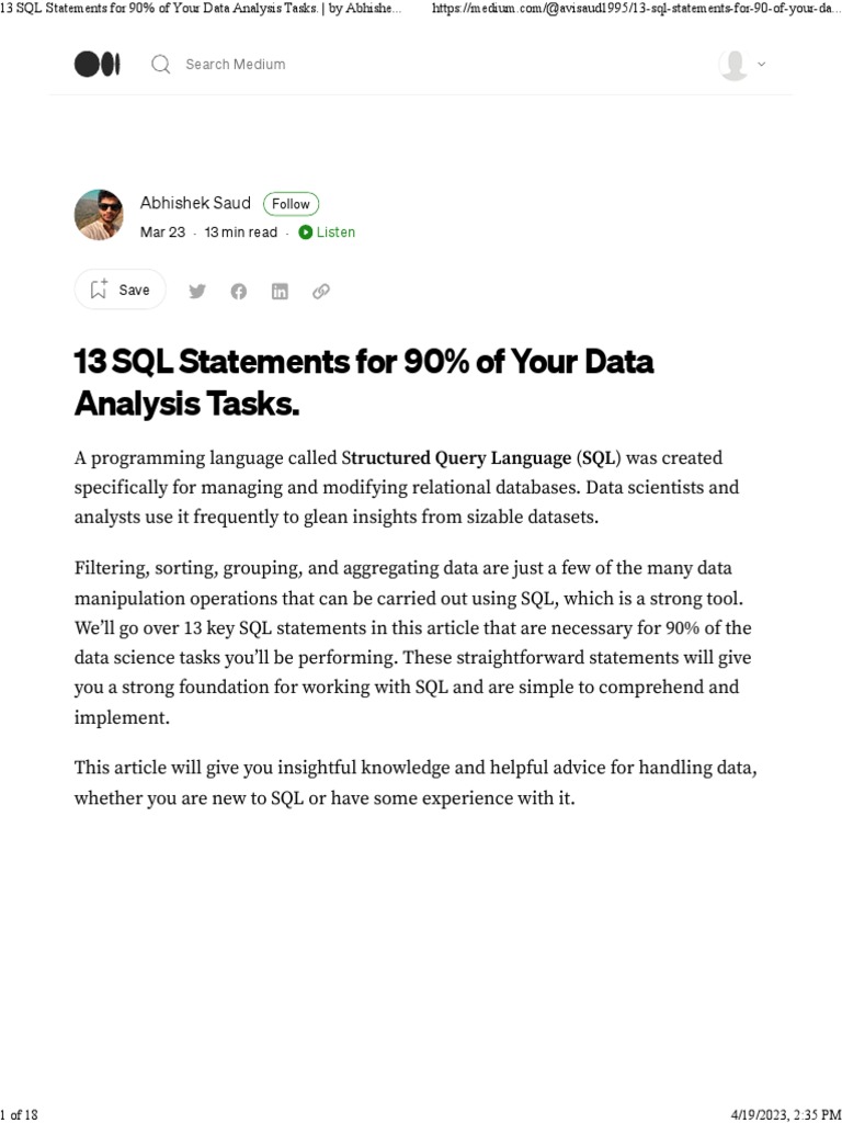 13 SQL Statements For 90 - of Your Data Analysis Tasks. by Abhishek ...